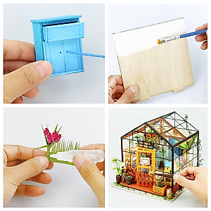 Hands Craft DIY Miniature Dollhouse Kit - Cathy's Flower House 3D Model Tiny House Building with LED Lights Wood Prefabricated Pieces Puzzle 1:24 Scale Crafts for Adults and Teens DG104