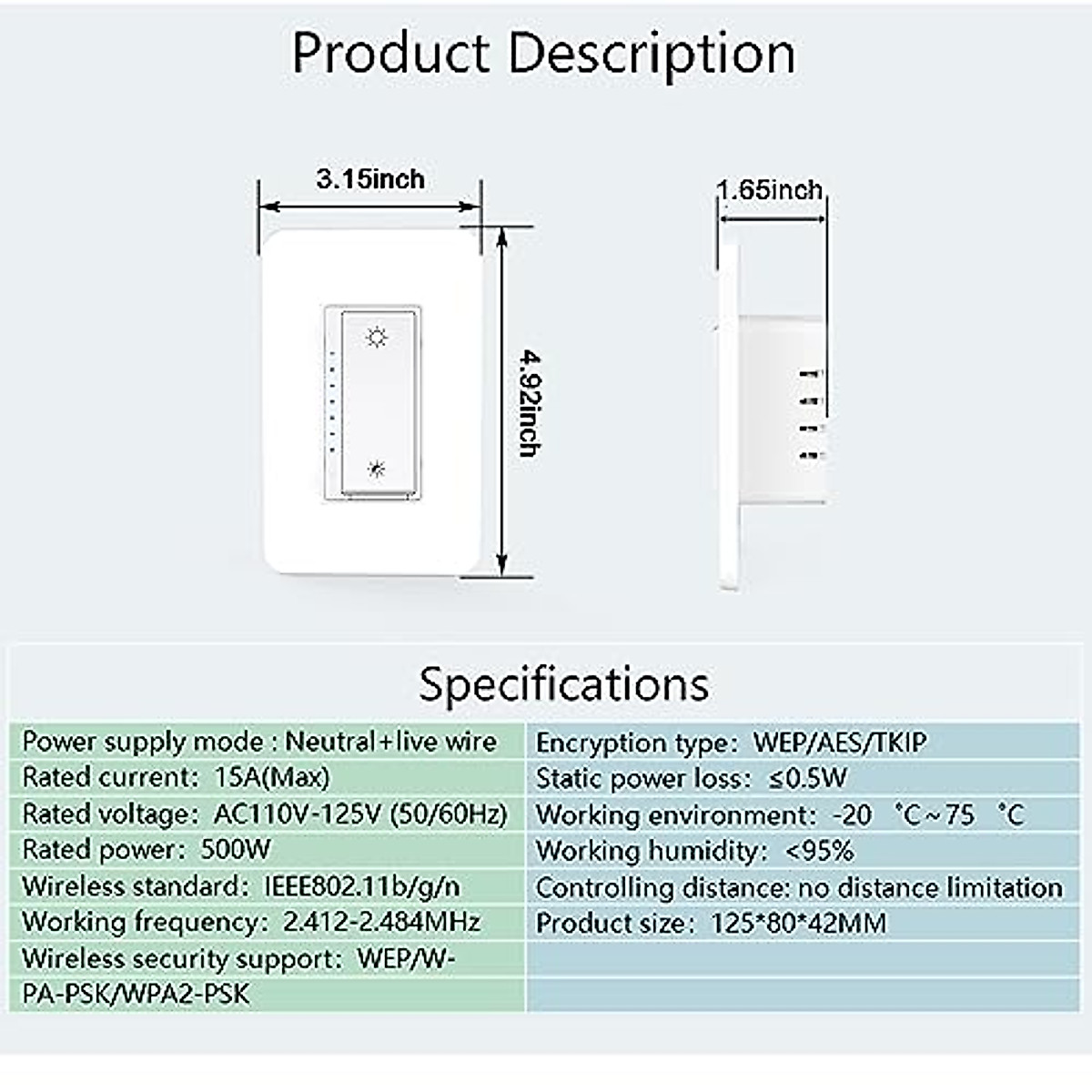 Lesim Smart Wi-Fi Dimmer Switch 2Gang Compatible with Alexa and Google Assistant, Single Pole, Needs Neutral Wire