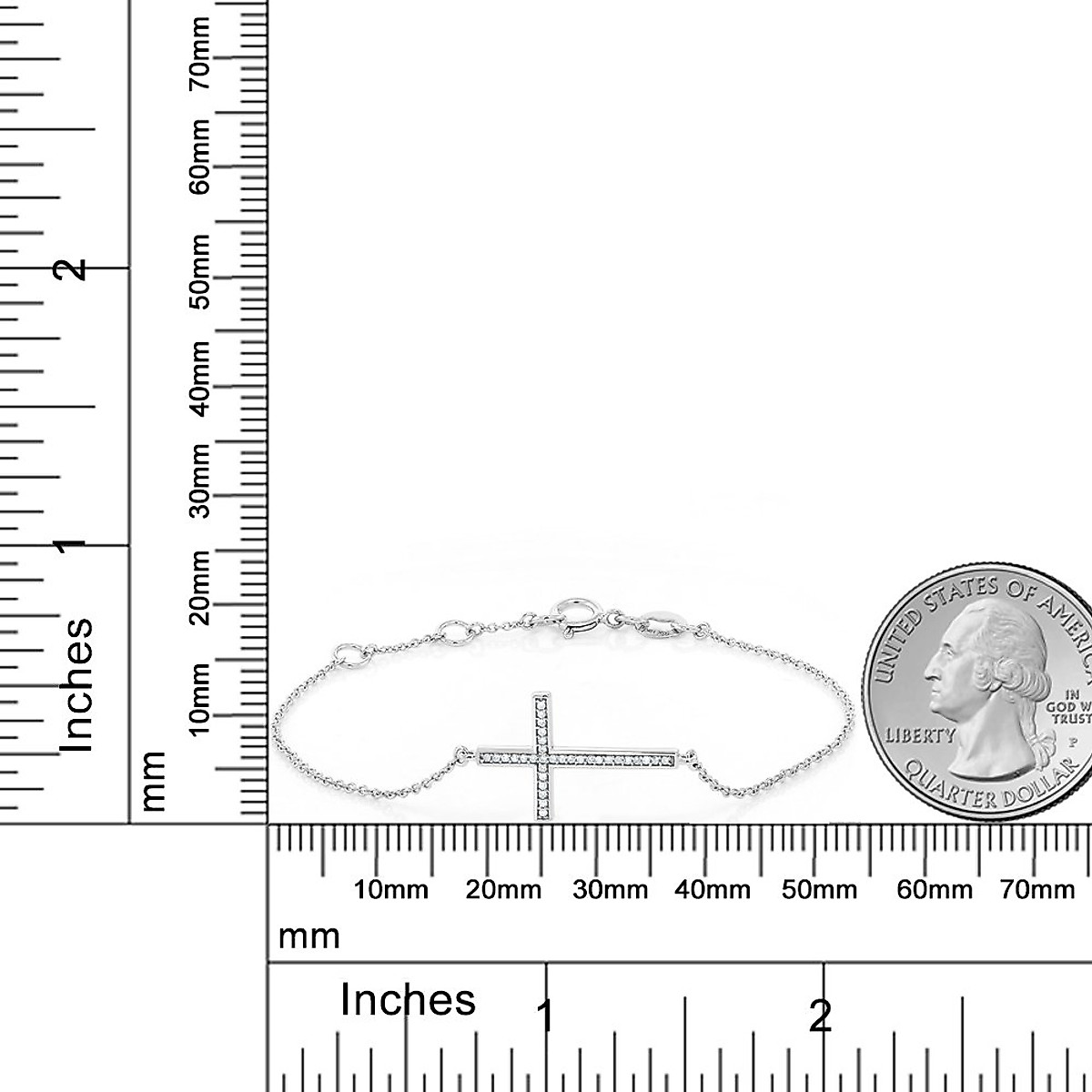 Gem Stone King Solid 10K White Gold 0.5 Inch White Diamond Cross Tennis Bracelet Fits 6.5 Inches Religious Jewelry For Women