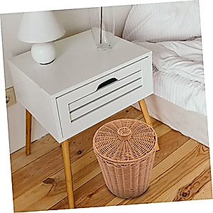 Yardwe 2pcs storage bucket with lid wicker storage basket seagrass plant pot paper waste basket woven flower pots small trash can wicker basket with lid rattan outdoor Iron office Toy