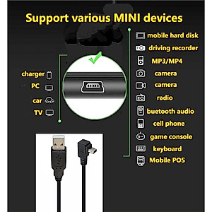SHANFEILU 90 Degree Mini USB Cable Angle Mini 5pin USB B Male to USB 2.0 Male Data Sync Charging Extension Cable for GPS Dash Cam Black Up Angle 4.9FT
