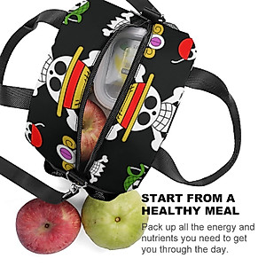 CHSSONG Insulated Lunch Bag One Skull Piece Dinner Box Leakproof Cooler Portable Handbag Reusable Thermal Tote Bag With Adjustable Shoulder Strap Black, 25.5x22.5x16.5cm(10x8.9x6.5inch)