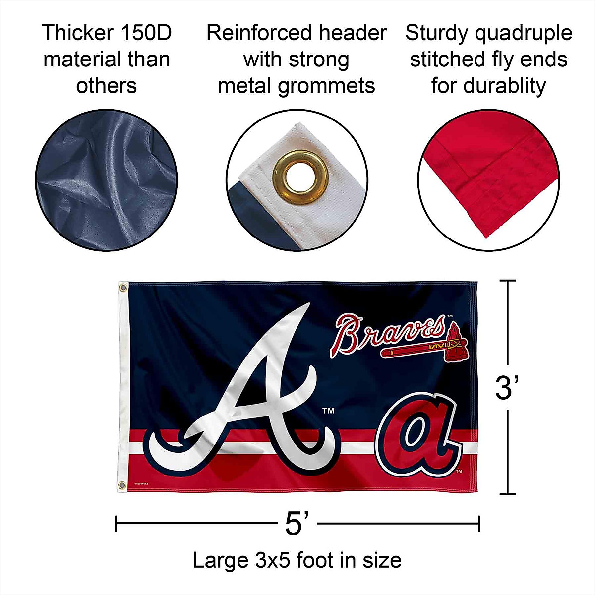 WinCraft Atlanta Braves Logo Insignia 3x5 Foot Grommet Banner Flag