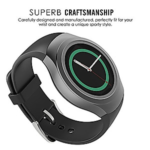 MoKo Watch Band Compatible with Samsung Gear S2, Soft Silicone Replacement Sport Band fit Gear S2 (SM-R720 / SM-R730 ONLY) Smart Watch, NOT FIT S2 Classic (SM-R732 & SM-R735), NOT FIT Gear Fit2, Black