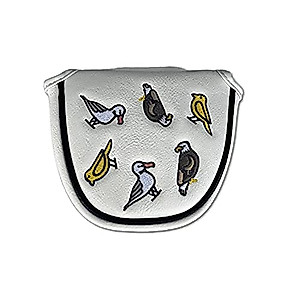 e9 golf Fore The Birds Round Mallet Putter Cover - Synthetic Leather Golf Mallet Putter Headcover - Men & Women Golf Mallet Putter Covers Accessories - Universal Fit Putter Cover - (White)