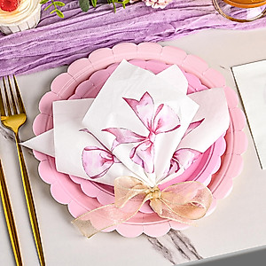 120Pcs Pink Bow Napkins-2 ply, 5 x 5 Inches Bachelorette Decorations Bow Party Theme Bridal Engagement Decor, Coquette Cute Supplies, Girl Tea Party Baby Shower Tableware Birthday Bow Napkins Decor