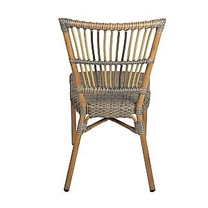 LONABR Wicker Dining Side Chairs Set of 2 Arm Less Patio French Cafe Bistro Chair with Aluminum Frame Indoor Outdoor,Brown