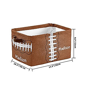 Football Laces Personalized Storage Basket ,Custom Storage Bins Cubes Organizer with Handle for Bedroom Wardrobe,Nursery,Basket 1 Pack