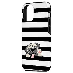 iPhone 13 Pug Dog Animal Pet Black White Stripes Striped Women Girls Case