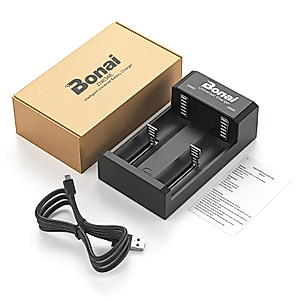 BONAI Battery Charger for 1.2V Ni-MH Ni-Cd AA AAA C D Rechargeable Batteries, All Types of 3.7V Lithium Batteries - 2 Slots USB Charger