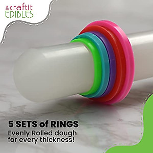 Long Rolling Pin with Thickness Rings -20” Dough roller, Fondant roller with 5 sets of Adjustable Rolling Pin Guides for Cookie Rolling Pins - Nonstick Fondant Rolling Pin by CraftIt Edibles