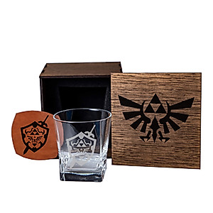 Whiskey Glass Gift Set for Him and Her - Game-Inspired Unique Handcrafted Present Idea - TLOZ Fans Gifts (Logo)