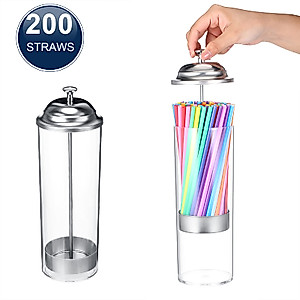 Patelai 201 PCS Plastic Straw Dispenser Drinking Straw Organizer Container with Stainless Steel Lid Transparent Drinking Straw Holder Striped Plastic Straw Plastic Drinking Straw (Fresh Colors)