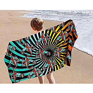 PINKEONLINE Dinosaur Beach Towels for Kids Terry Blanket Throw Microfiber 27.5X55 inches for Bath Swim Camping and Sport, Surfing Dino.