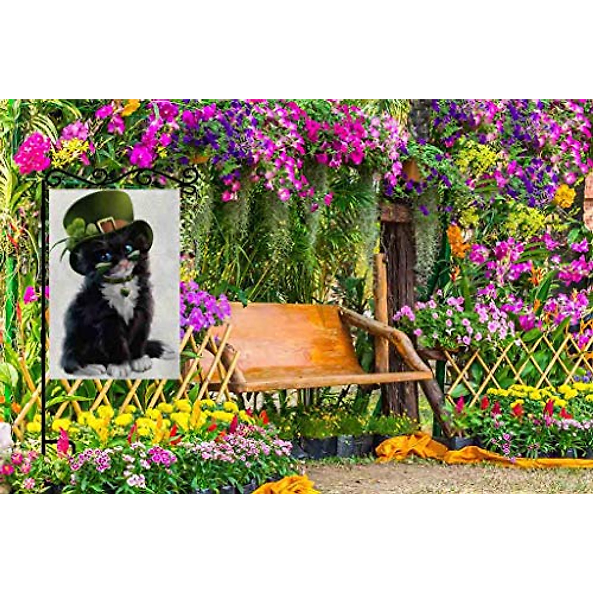 AOYEGO St Patricks Cat Garden Yard Flag 12.5"x 18" Double Sided Polyester Leprechaun House Flag Banners for Patio Lawn Outdoor Home Decor