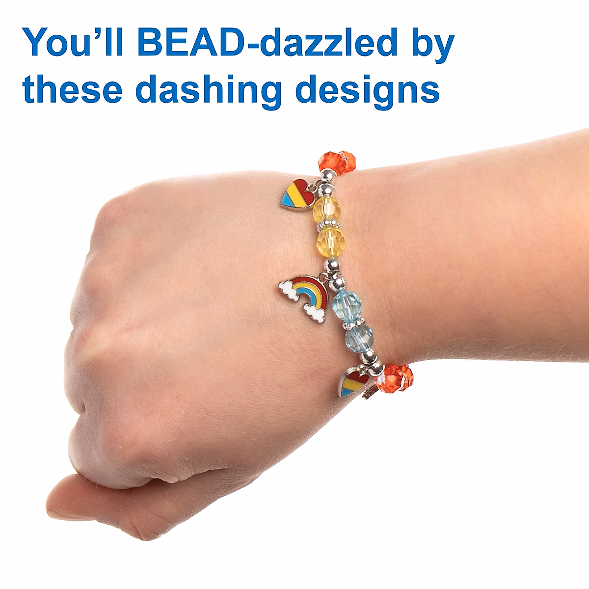 Baker Ross FE111 Rainbow Charm Bracelet Kits - Pack of 3, Perfect for Kids Jewelry Making Activities, Bead Art Activities or Party Crafting