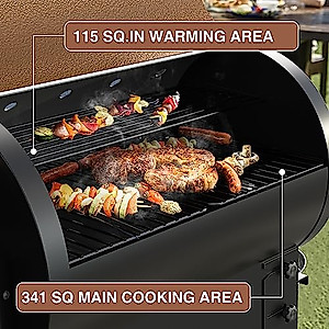 KingChii 2023 Upgrade Portable Wood Pellet Grill + Cover Multifunctional 8-in-1 BBQ Grill with Automatic Temperature Control Foldable Leg for Backyard Camping Cooking Baket,456 sq in Golden Orange