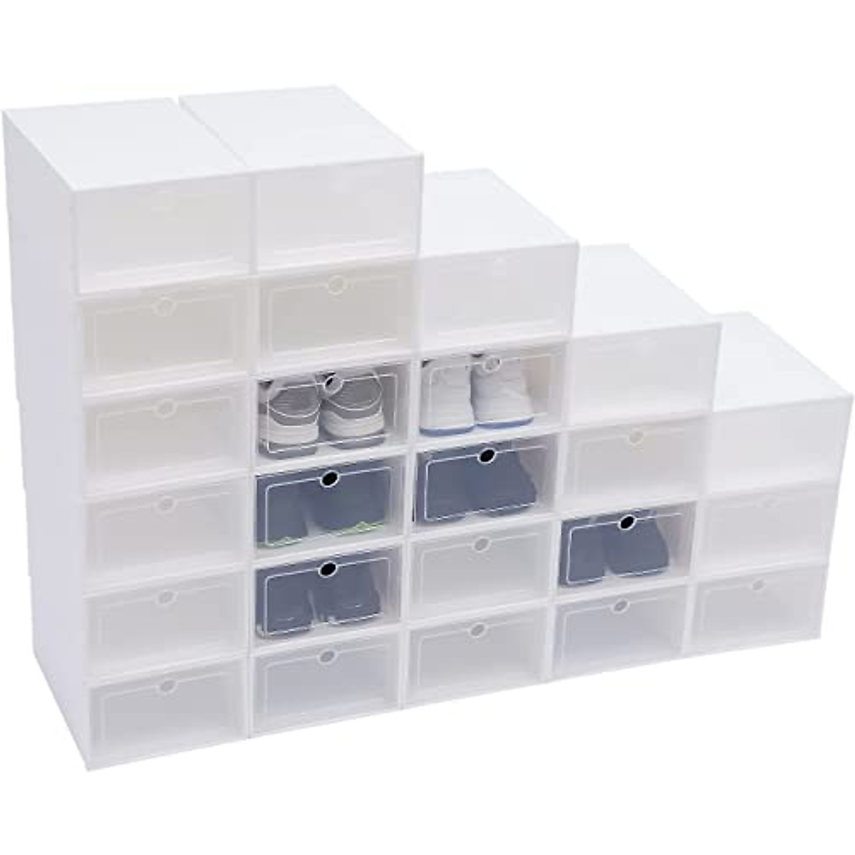 WDZCZDoo 24 PCS Shoe Storage Boxes,Clear Plastic Clamshell Shoebox Stackable Shoe Organizer Foldable Display Box Container Closet Shelf Shoe Organizer (24PCS)