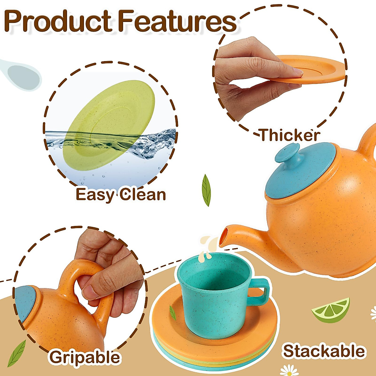 BUYGER Kids Pretend Play Tea Party Set for Little Girls Kids Toddler Kitchen Toy Set Accessories for Ages 3-5 3 4 5 Years Olds