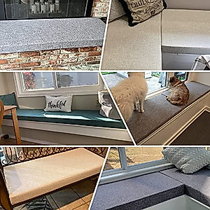 Custom Bench Cushion Angled Trapezoid Shape Bay Window Seat Upholstery Foam for Indoor Outdoor Non-Slip Bottom Design Washable Linen Cover Dark Grey
