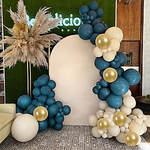 RUBFAC 168pcs Dusty Blue Balloon Garland Arch Kit, 18/12/10/5 Inch Sand White and Macaron Blue Balloons for Baby Shower Birthday Party Wedding Deorations