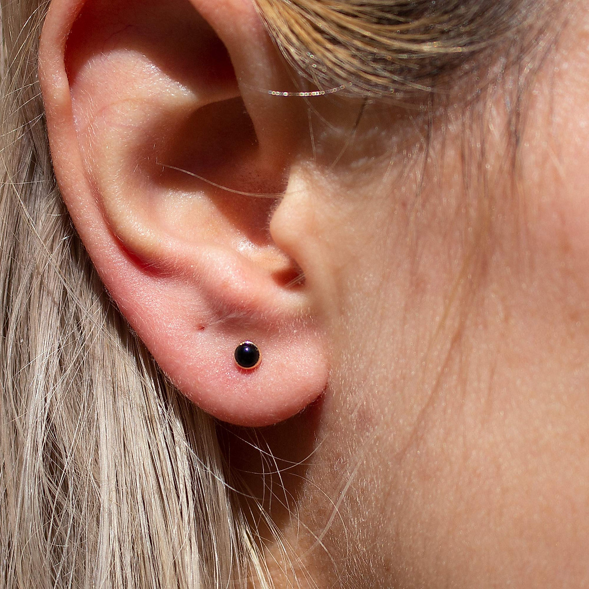Tiny Gold Stud Piercing Earrings Bezel Set for Cartilage Tragus Helix Multiple Hypoallergenic Birthstone Jewelry for Women (Black Onyx | 3mm GF)