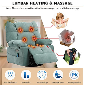 EDWELL Power Recliner Chair with Massage and Heat, Swivel Rocking Recliner Chairs for Adults, Ergonomic Lounge Recliners with USB, USB-C Ports and Side Pocket, Power Adjustable Backrest & Footrest