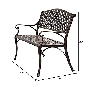 Patio Sense 61491 Patio Bench Cast Aluminum Lightweight Sturdy Bench Perfect for Relaxing Pause in Garden, Backyard Patio Basketweave Design - Antique Bronze Finish