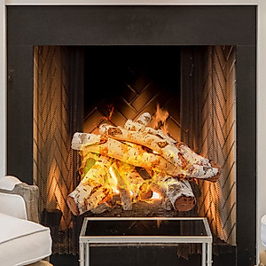 Uniflasy 26.8" Gas Fireplace Log Set, Ceramic White Birch for Intdoor Inserts, Vented, Propane, Electric Gas Fireplaces, Outdoor, Linear Fire Pits Ceramic Fiber Fake Wood Logs, Fireplace Decor, 6pcs