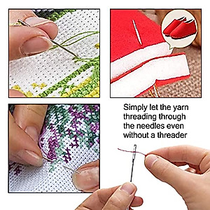 Sewing Needles Large Eye Hand Sewing - 25 Pieces Embroidery Needles for Hand Sewing,Hand Sewing Needles,Large Eye Sewing Needles with Wooden Needle Case Carving Pattern - YAWALL