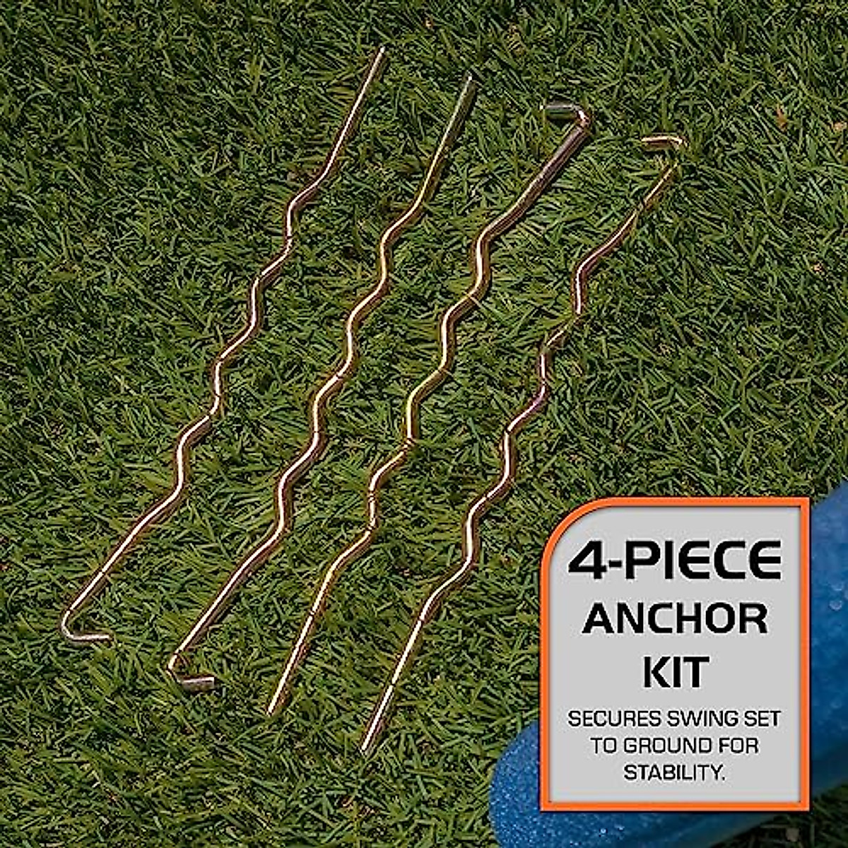 The Swing Company TSC-1023G Reese Galvanized Metal Swing Set: 5ft Slide, 2 Swings, Padded Saucer Swing and Anchor Kit, Capacity 500lb (5 Kids, Aged 3-8), Blue/Yellow