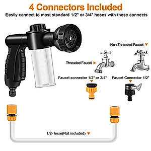 Pup Jet Dog Wash, 8 in 1 Dog Wash Hose Attachment with Soap Dispenser, Dog Washer Water Hose Spray Nozzle, for All Kinds of Pet Showers, Car Wash, Watering Lawns and Plants (Black)