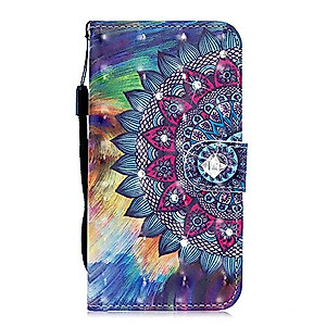 EMAXELER Xiaomi Redmi 9A Case 3D Creative Pattern PU Leather Wallet Diamond Case Bookstyle Flip Stand Card Holder Shockproof Magnetic Cover for Xiaomi Redmi 9A CY Oil Painting Mandala.