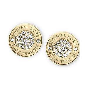 Michael Kors Stainless Steel and Pavé Crystal MK Logo Stud Earrings for Women, Color: Gold (Model: MKJ3351710)