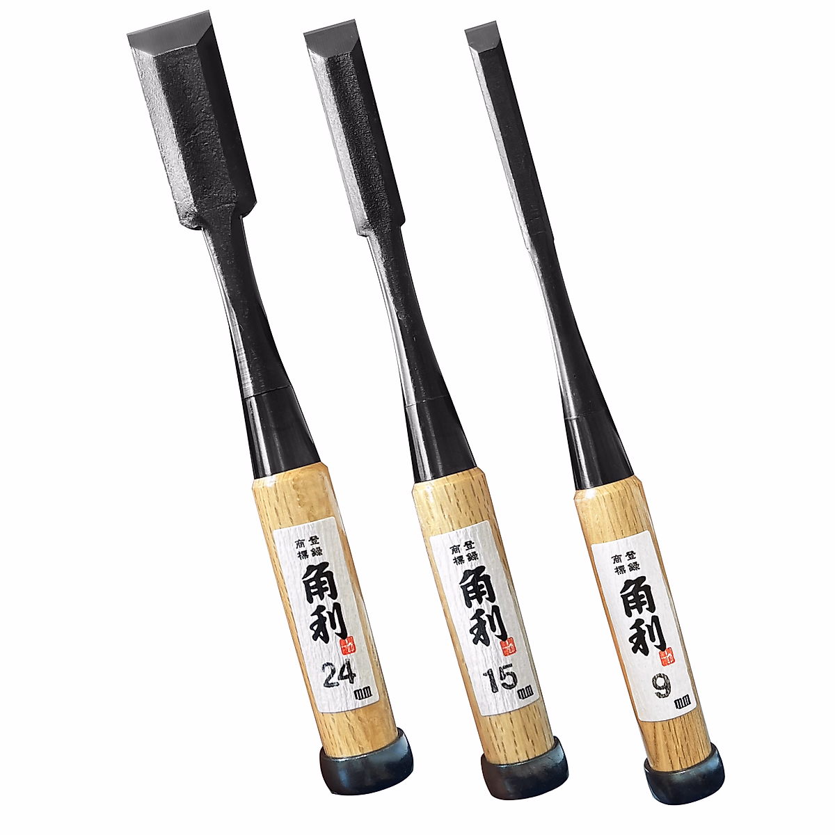 KAKURI Japanese Wood Chisel Set 3 Piece for Woodworking, Made in JAPAN, Japanese Oire Nomi for Carve, Mortise, Dovetail, Sharp Japanese Carbon Steel Blade, White Oak Wood Handle