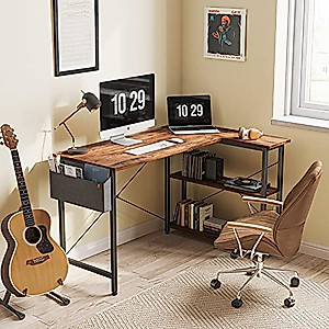 CubiCubi 40 Inch Small L Shaped Computer Desk with Storage Shelves, Corner Desk with Oxford Side Table, Dual USB Charging Ports End Table