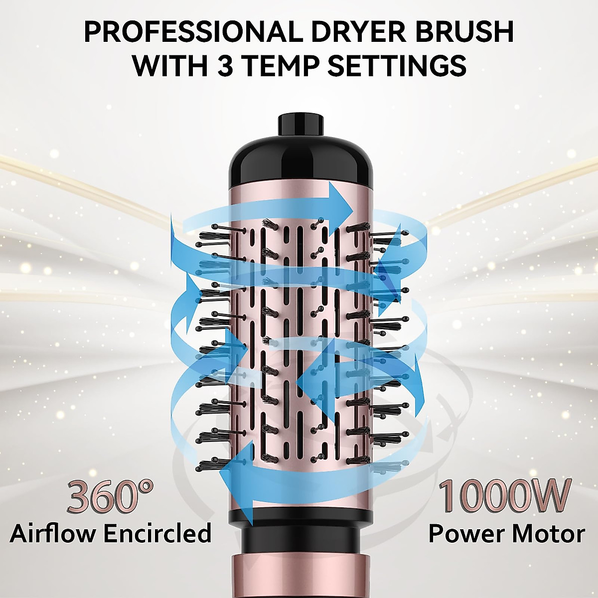 ANWA Hair Dryer Brush, 1000W 3-in-1 Rotating Blow Dryer with Detachable Brushes, Ceramic Coated Barrel for Salon-Quality Styling, Suitable for All Hair Types