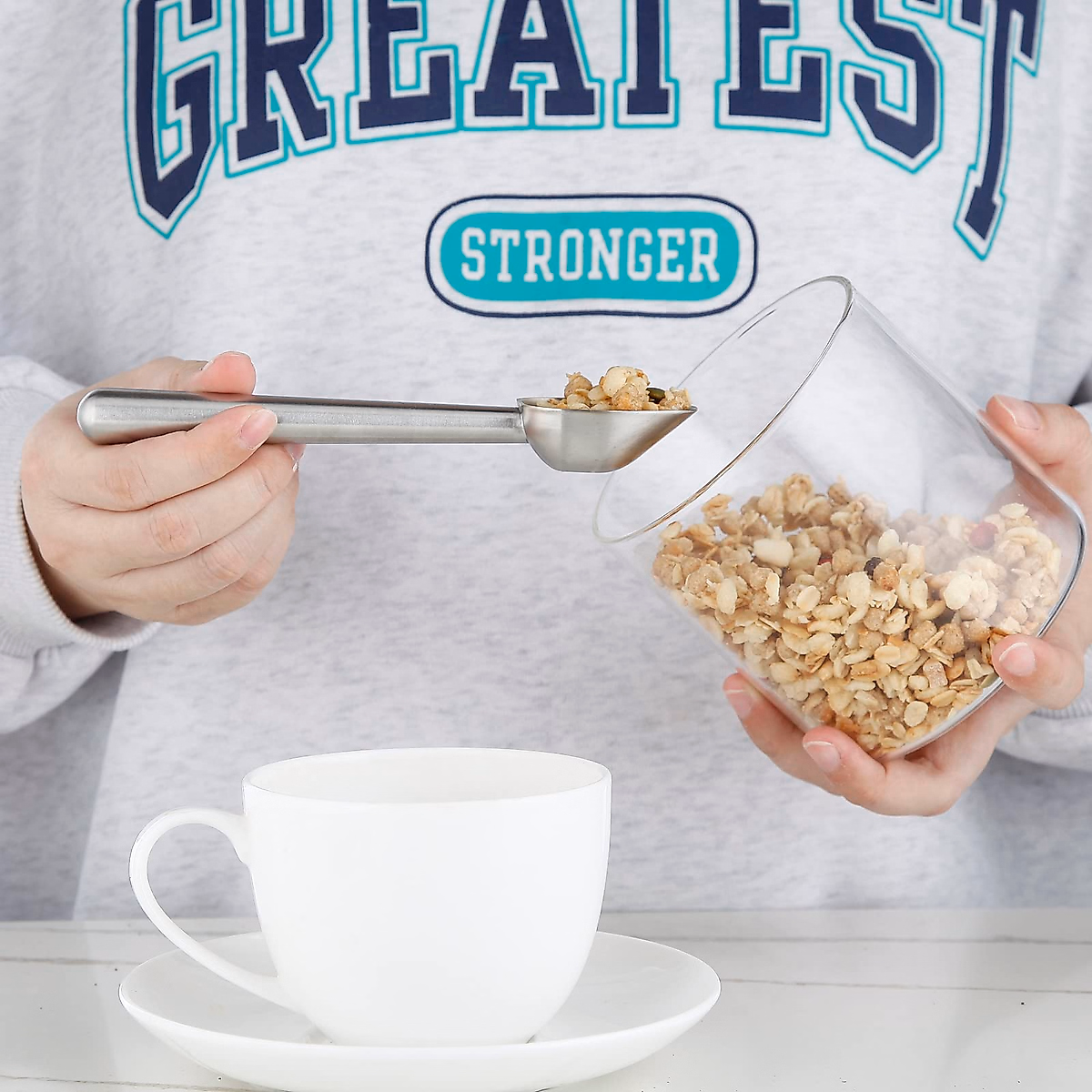 Easyworkz Stainless Steel Long Hollow Handle Coffee Scoop,7g Measuring Spoon for Ground Coffee and Loose Leaf Tea, Brushed Silver