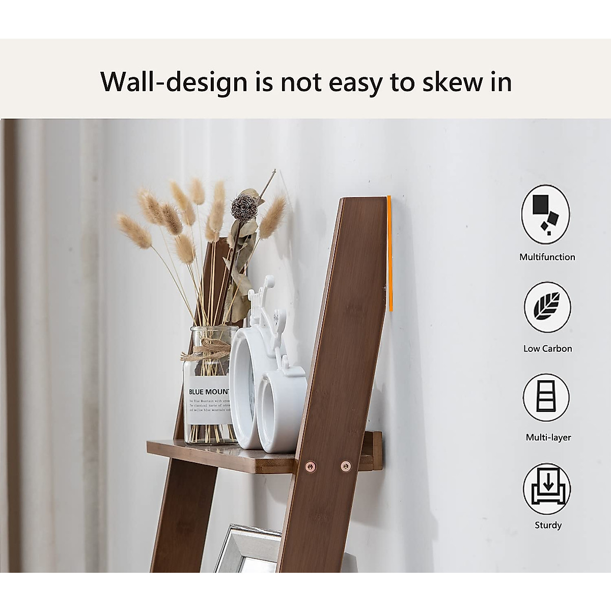 SOBIBO Ladder Shelf, 5-Tier Leaning Shelf, Free Standing Organizer Storage Shelves, Storage Rack Shelf for Office, Living Room, Brown