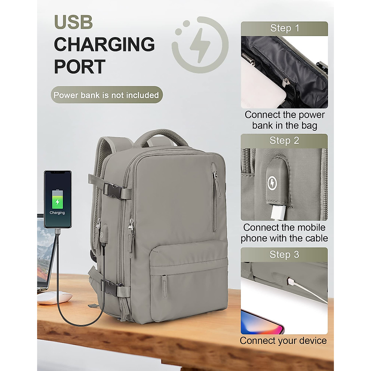 winspansy Large Travel Backpack for Women Men Carry on Backpacks Waterproof Flight Approved Personal Item Bags Luggage Backpacks Fit for 17 Inch Laptop Business Work,Mochila de Viaje