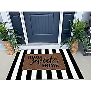 Black and White Striped Rug Outdoor Reversible Mat 35.4'' x 59'' Front Door Mat Hand-Woven Cotton Indoor/Outdoor for Layered Door Mats,Welcome Door Mat, Front Porch,Farmhouse,Kitchen,Entry Way