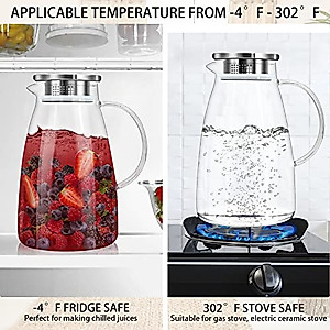 XKY 74oz Glass Pitcher - Heat Resistant Borosilicate Glass Jug, Removable Lid And Wide Handle, Easy Clean - Jugs Water Pitcher