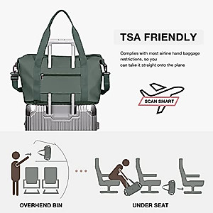 Travel Bag,Waterproof Duffel Gym Tote Bag with Toiletries Bag,Weekender Carry On Overnight Bags for Women with Trolley Sleeve Wet Pocket,Duffel Hospital Bag, Green Set