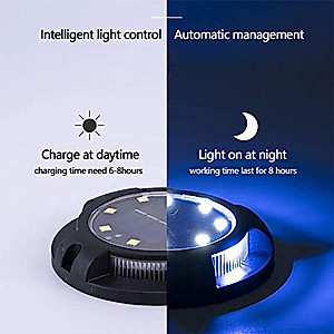 Raising Witt Solar Ground Lights Outdoor 8 Packs LED Disk Lights Solar Powered Waterproof In-ground Lights For Garden Deck Stair Step Lawn Patio Driveway Walkway Pathway Yard decoration (White + Blue)