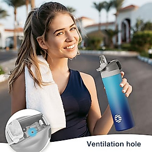 FJ bottle Sports Water Bottles with Straw, 20 oz Double Wall Vacuum Insulated Stainless Steel Bottle Keeps Hot and Cold, With Cleaning Brush, Good for Camping, Travel, Hiking, Ocean Blue