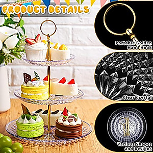 14 Pieces Tiered Cupcake Stand Set Gold 2-Tier 3-Tier Serving Stand Tower Tray with Round Rectangle Food Serving Trays Long Slim Dessert Stand for Party Baby Shower Wedding (Crystal Style)