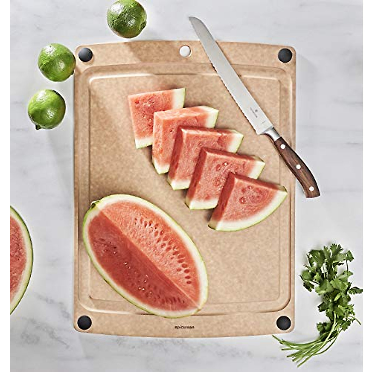 Epicurean All-In-One Cutting Board with Non-Slip Feet and Juice Groove, 19.5" x 14.5", Natural/Black