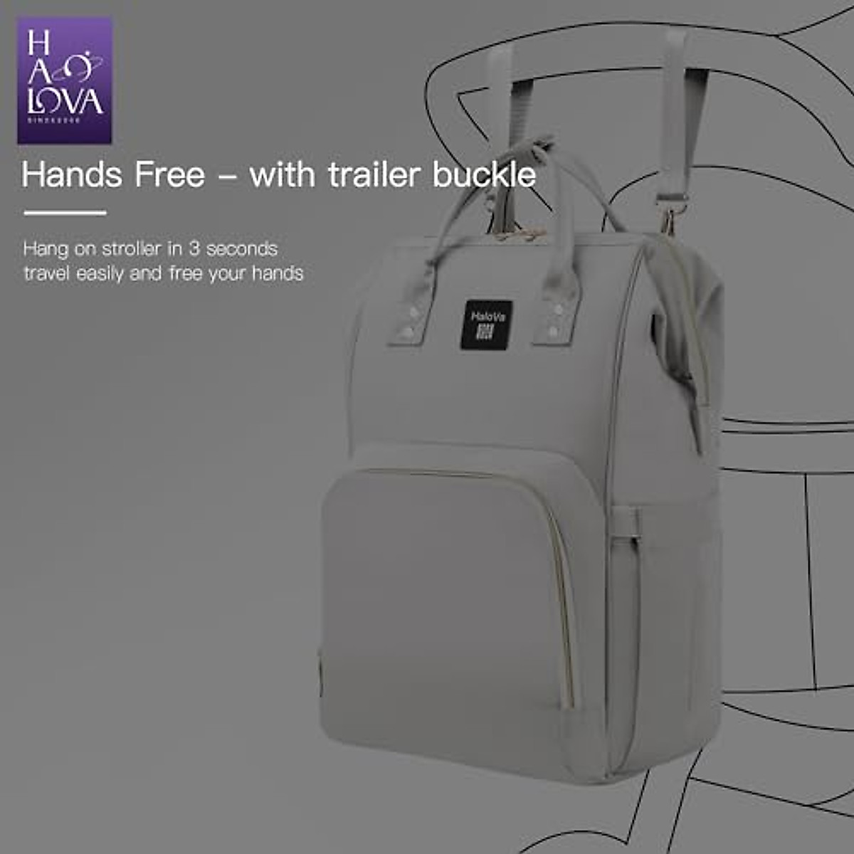 HaloVa Diaper Bag Multi-Function Waterproof Travel Backpack Nappy Bags for Baby Care, Large Capacity, Stylish and Durable, Greyish