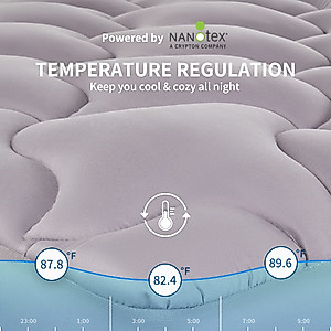SLEEP ZONE Mattress Topper Twin, Cooling Mattress Pad, Quilted Fitted Mattress Cover, Machine Washable Mattress Protector, Soft Fluffy Down Alternative, Deep Pocket 8~21 inch (Grey, Twin)