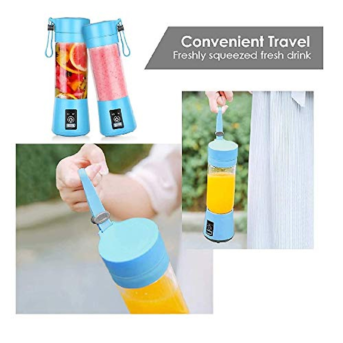 Aizbao Portable Blender, 380ml Six Blades 3D Juice cup, Small Fruit Mixer, Personal Mixer Fruit Rechargeable with USB, Mini Blender for Milk Shakes, Smoothie, Fruit Juice (Blue)